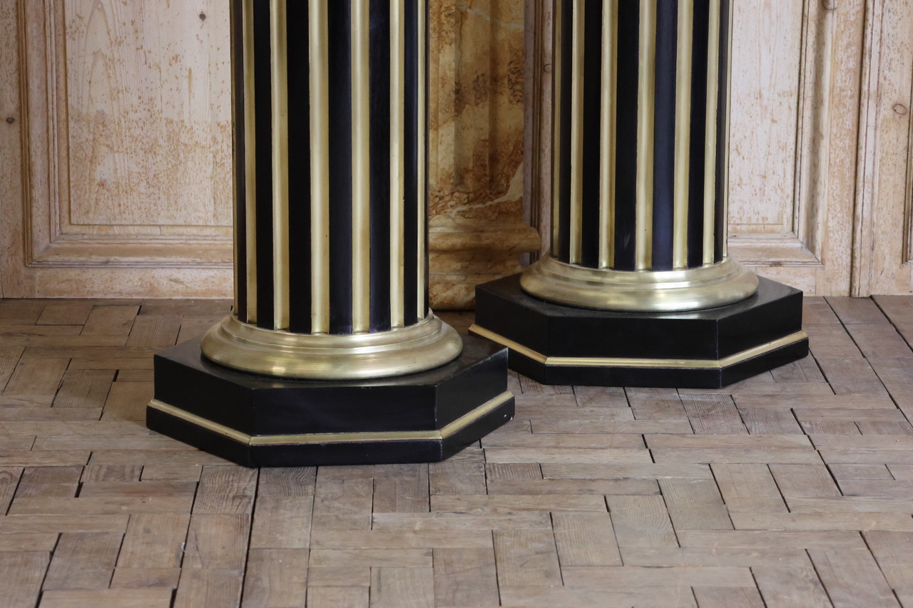 Pair of Mid 20th Century French Brass Mounted Ebonised Columns ...