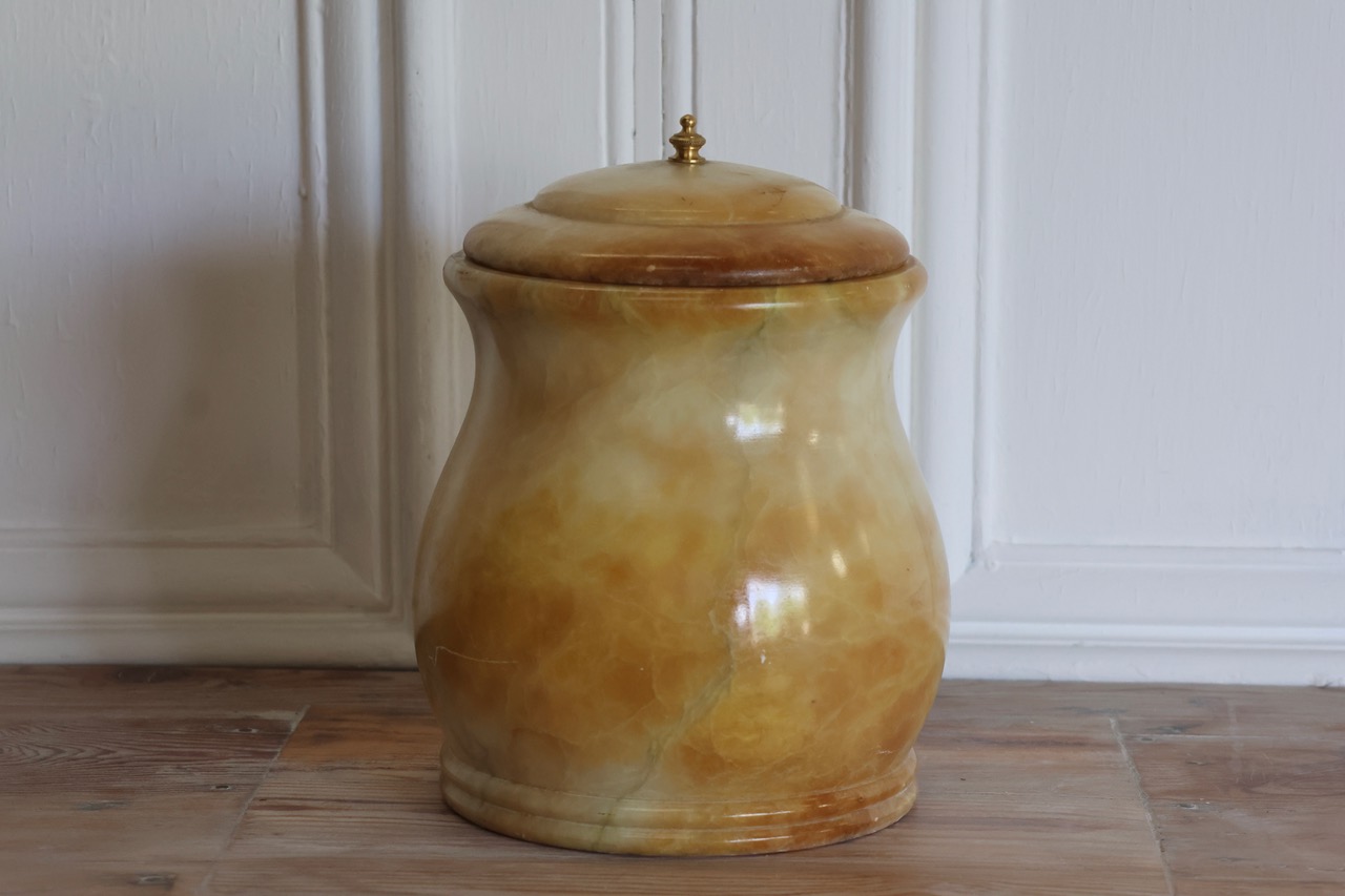 Mid 20th Century Spanish Alabaster Biscuit Jar - Decorative Items